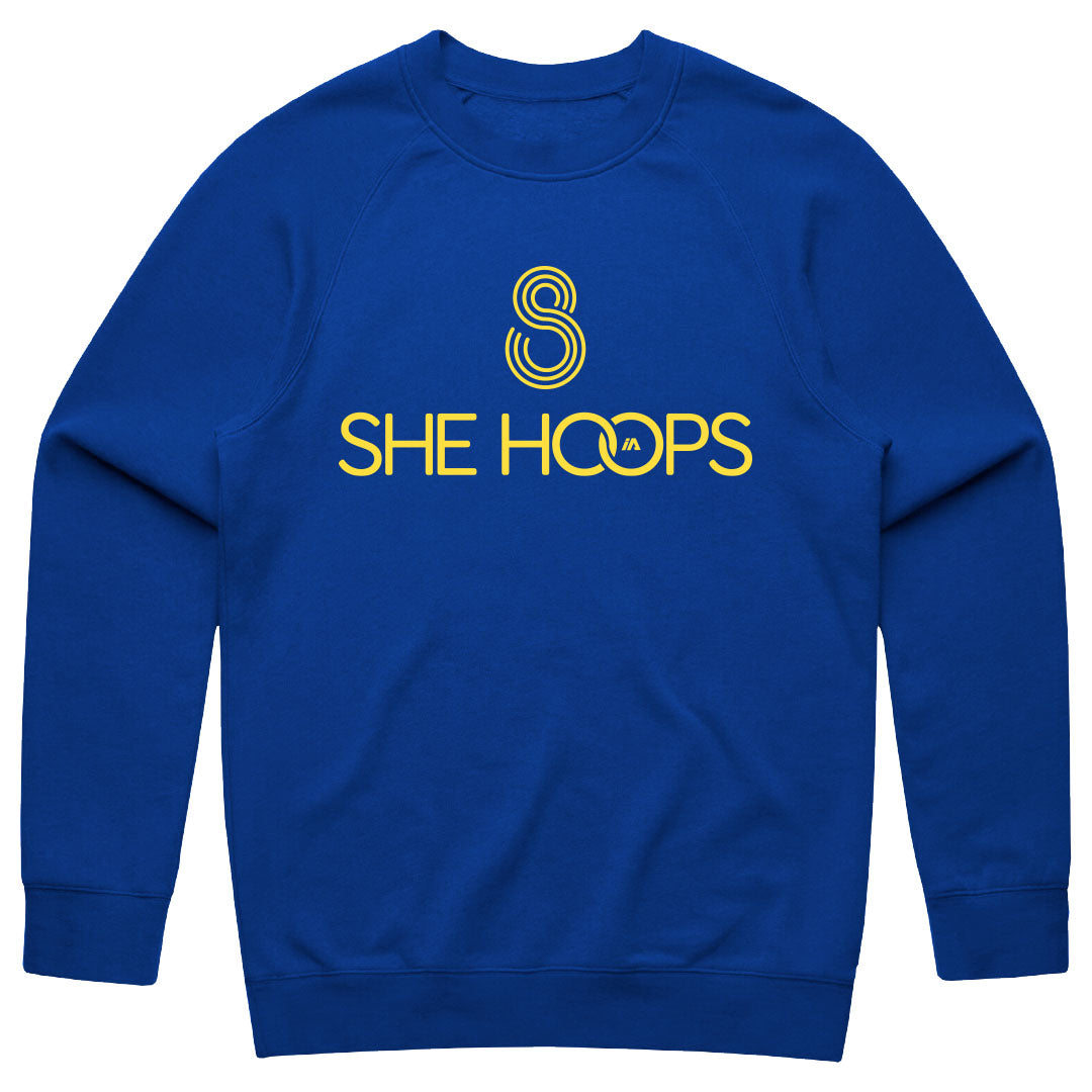 She Hoops Crewneck - Bright Royal/Yellow – Aussie Basketball Store